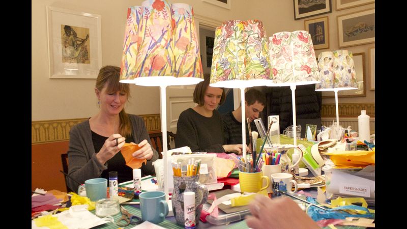 Make a paper lampshade from a your own paper collage design