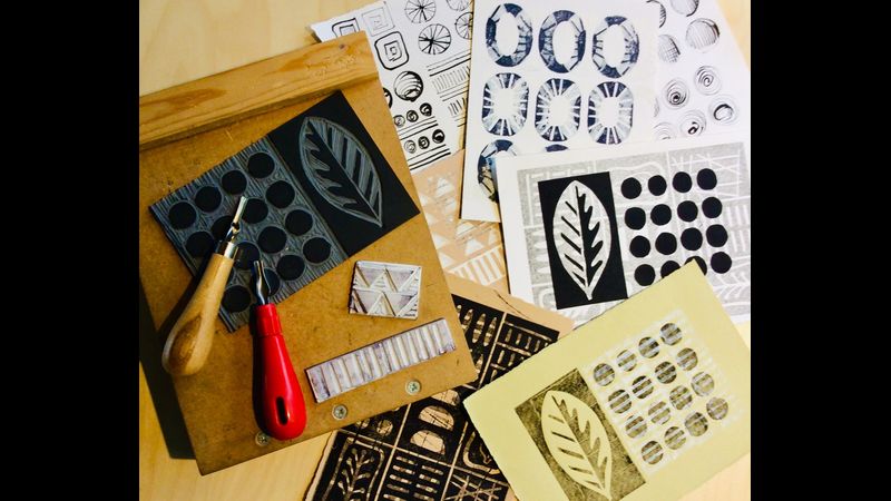 Experimental printmaking in Derbyshire inspired by mid century design